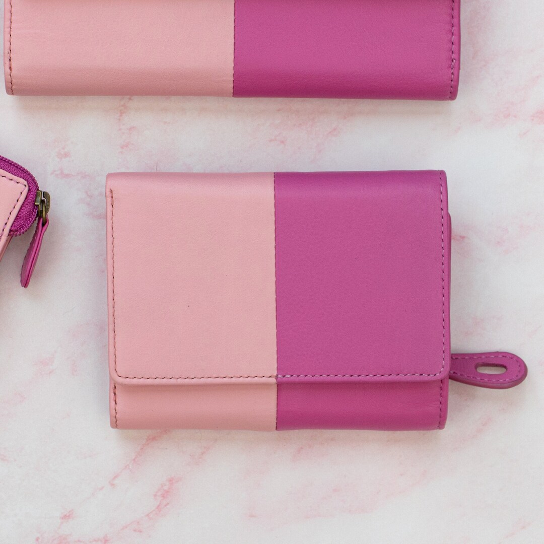 Pink Wallet Women Small Leather Purse Trifold Wallet Women - Etsy