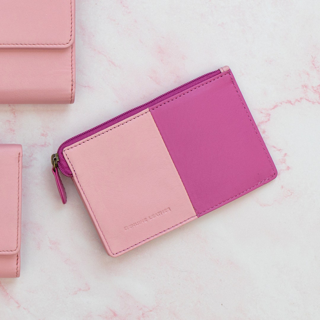 Pink Wallet for Women, RFID Wallet, Pink Leather Purse, 5 Card Slots ...