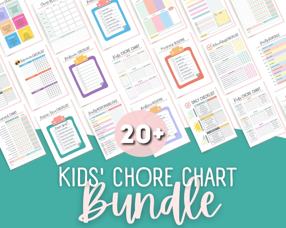 Editable Kids Chore Charts, Reward,, Screen Time, School Routine ...