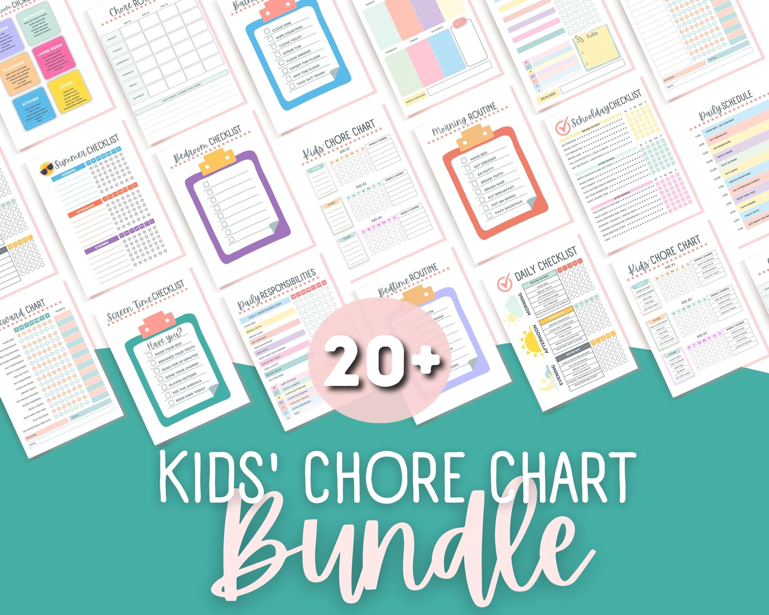Editable Kids Chore Charts, Reward,, Screen Time, School Routine ...