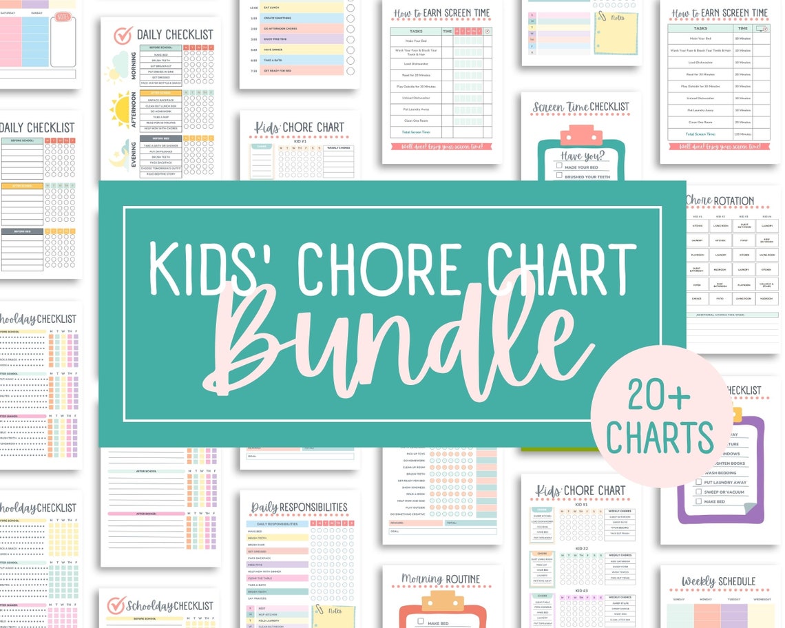 Editable Kids Chore Charts, Reward,, Screen Time, School Routine ...