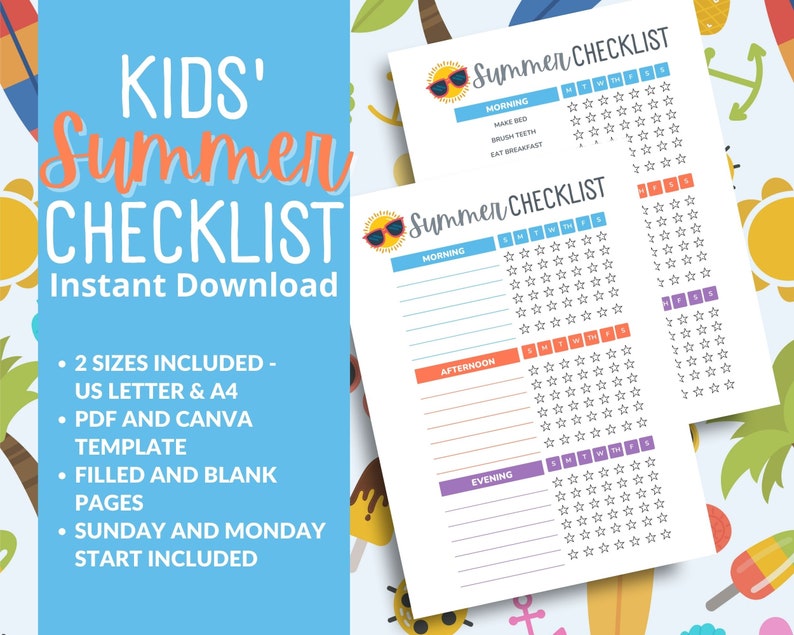 Summer Checklist Screen Time Checklist Daily Routine Chores - Etsy