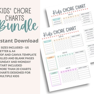 Editable Kids Chore Charts, Reward,, Screen Time, School Routine ...