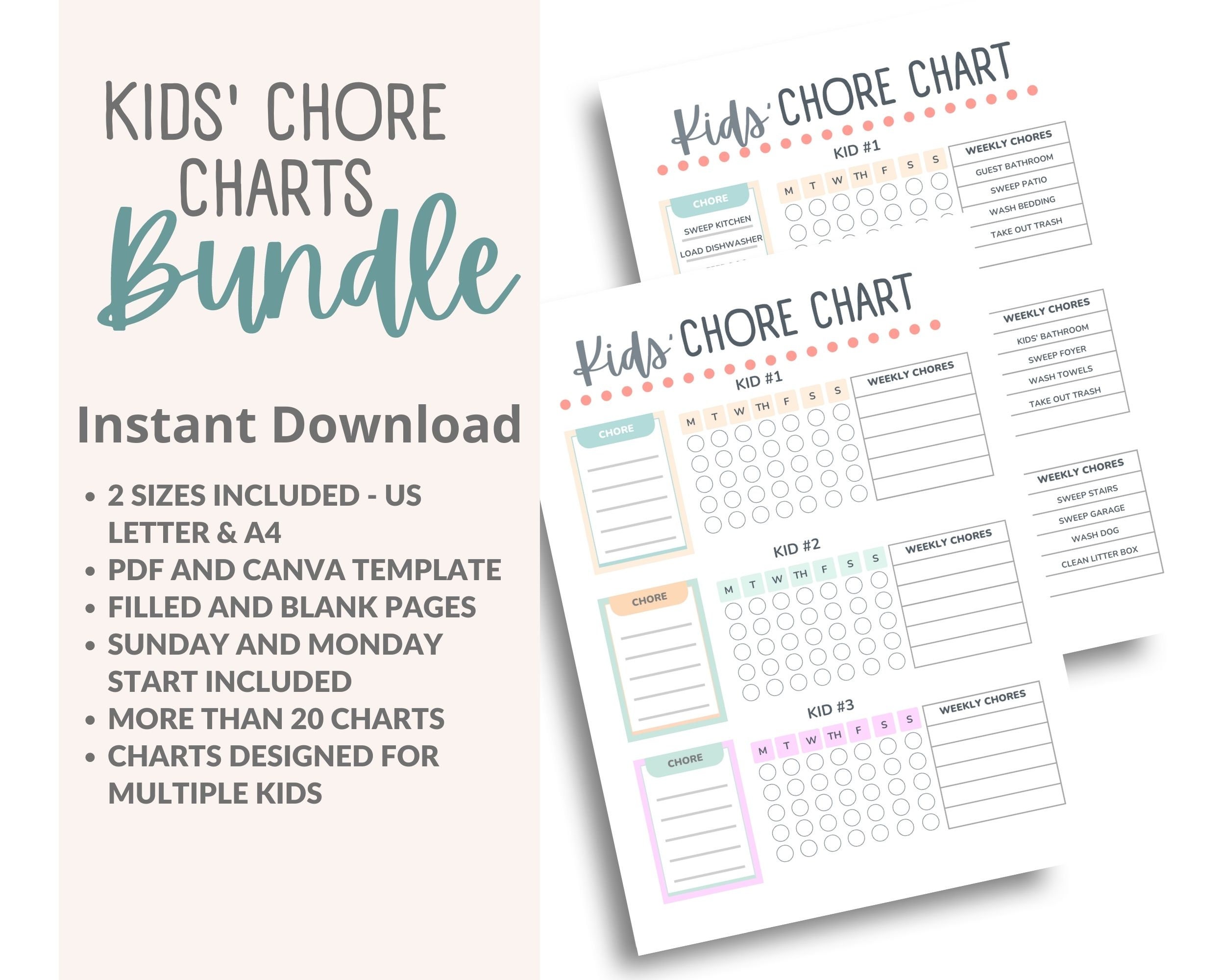 Editable Kids Chore Charts, Reward,, Screen Time, School Routine ...