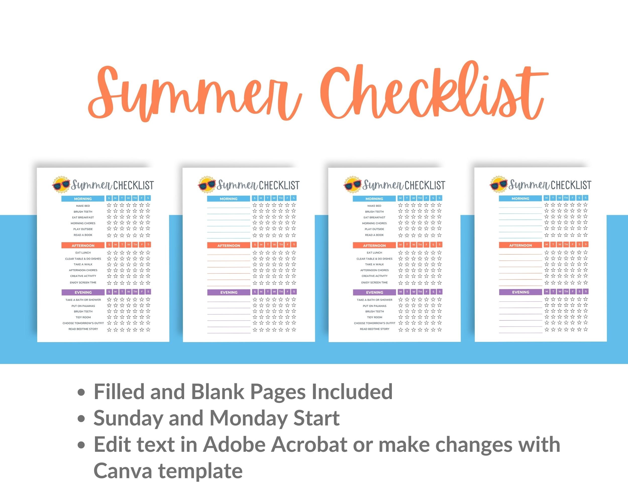 Summer Checklist, Screen Time Checklist, Daily Routine, Chores ...