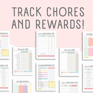 Editable Kids Chore Charts, Reward,, Screen Time, School Routine ...