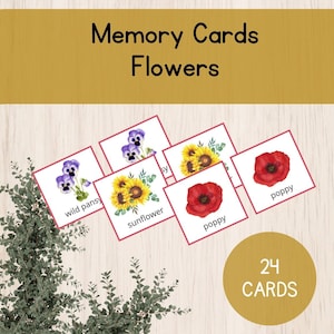 Memory Game Flashcards Flowers, Montessori Printable, Forest Schooling ...