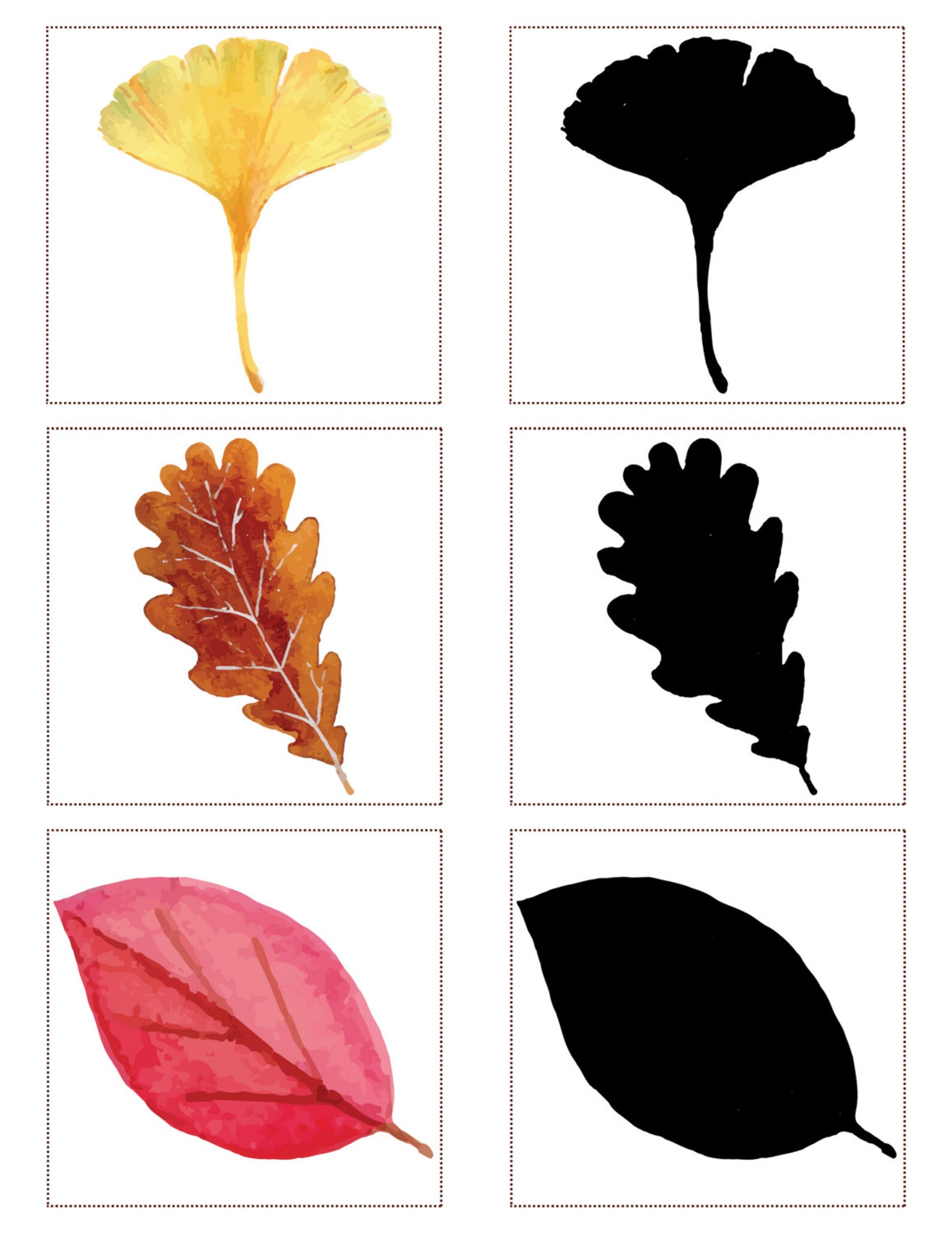 Printable Autumn Matching Shadow Cards. Montessori Style. Preschool and ...