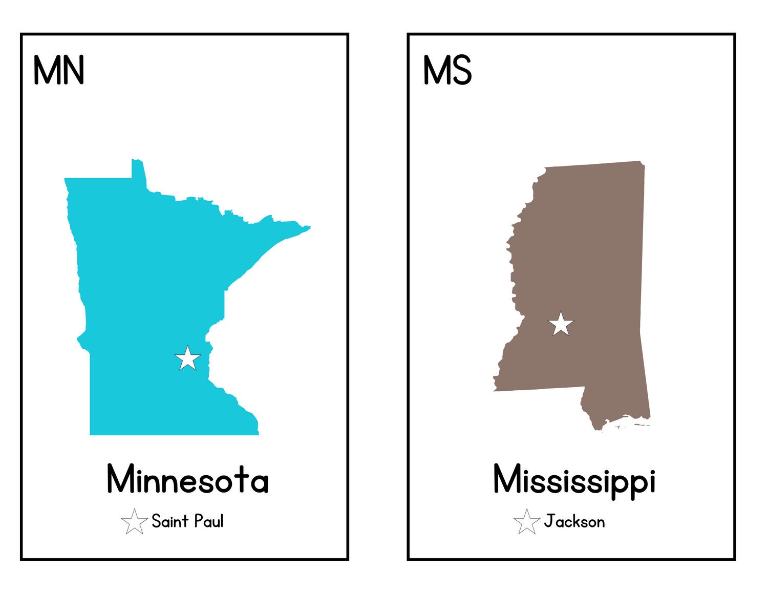50 Nifty States Research Journal and Flashcards, USA Facts, Capitals ...