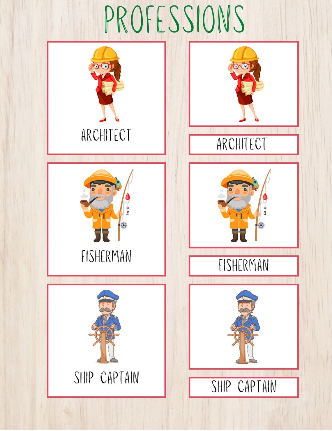 Printable Professions 3-part Cards Matching and Reading - Etsy