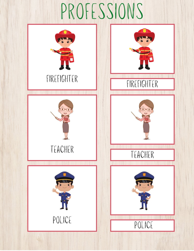 Printable Professions 3-part Cards, Matching and Reading Activity ...