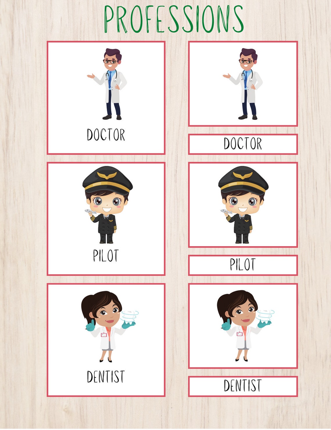 Printable Professions 3-part Cards, Matching and Reading Activity ...