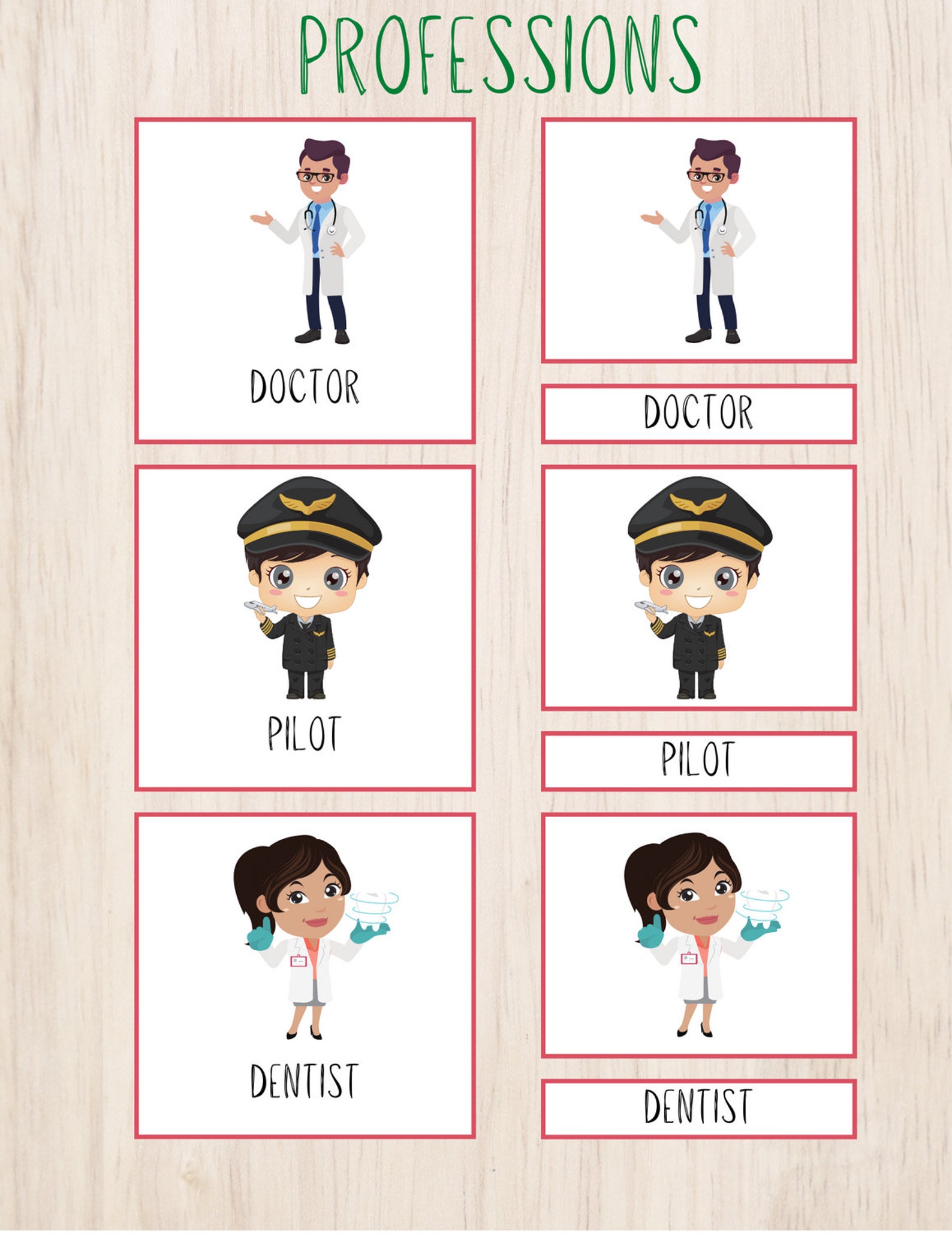 Printable Professions 3-part Cards, Matching and Reading Activity ...