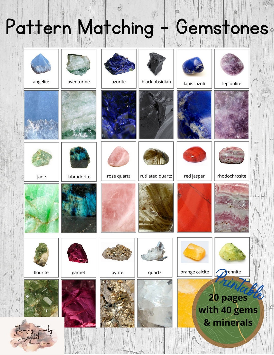 Gemstones Printable Pattern Matching Montessori Materials, Flashcards ...