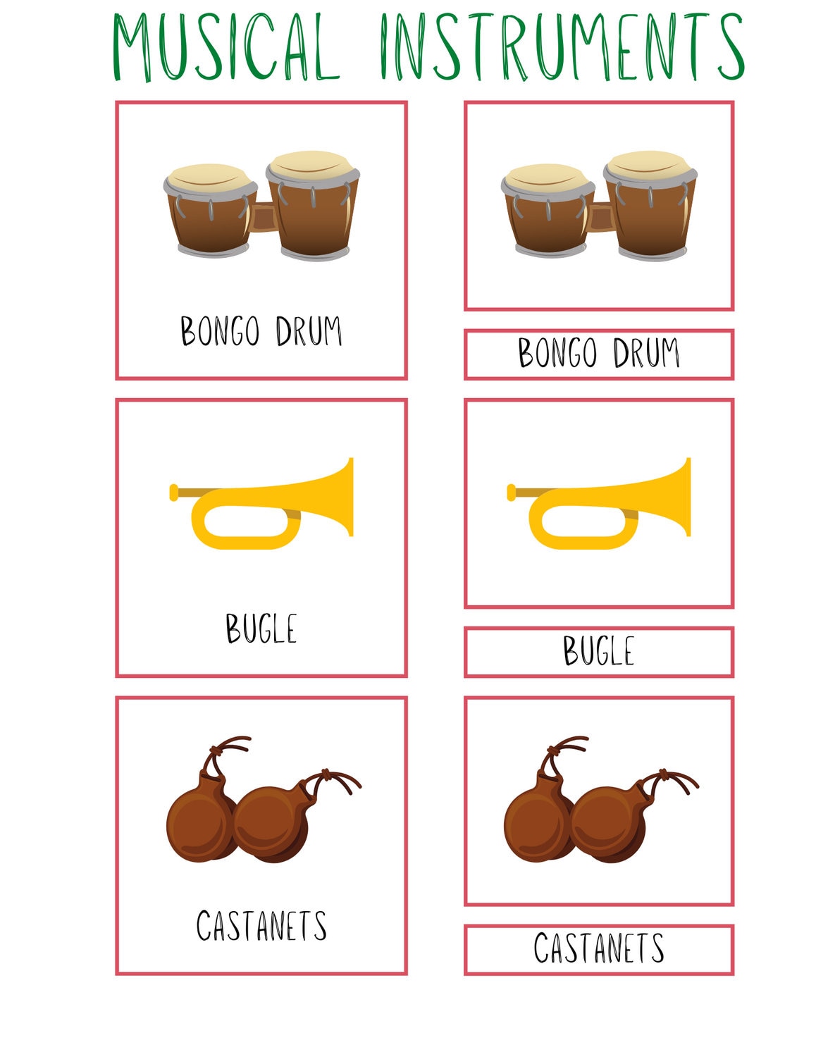 Printable Musical Instruments 3-part Cards, Matching and Reading ...