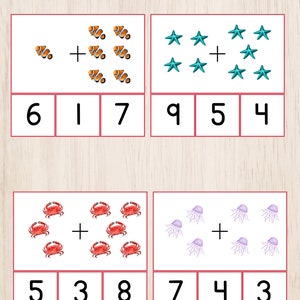 Printable Clip Cards for Addition - Ocean Theme. Montessori Style ...