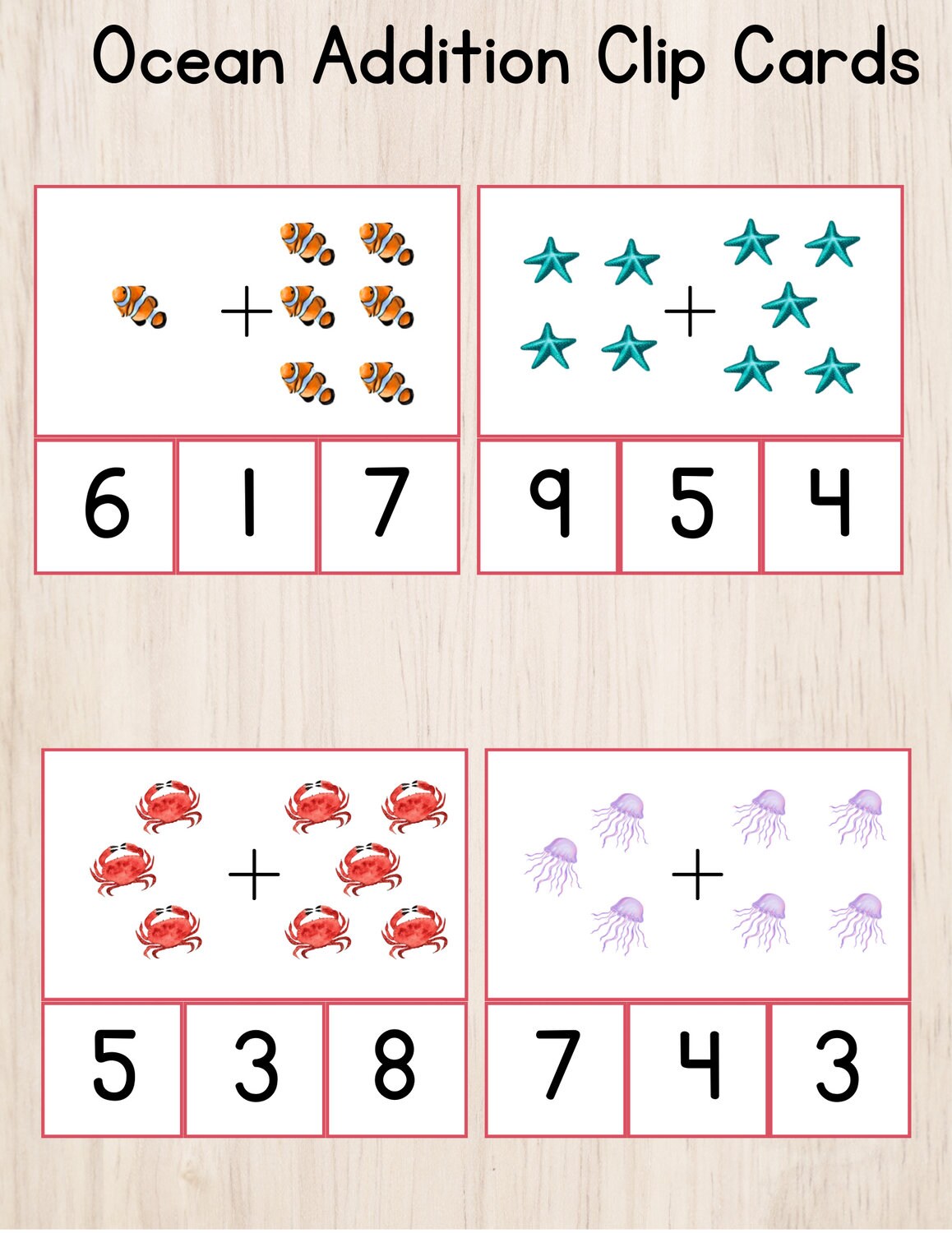 Printable Clip Cards for Addition - Ocean Theme. Montessori Style ...