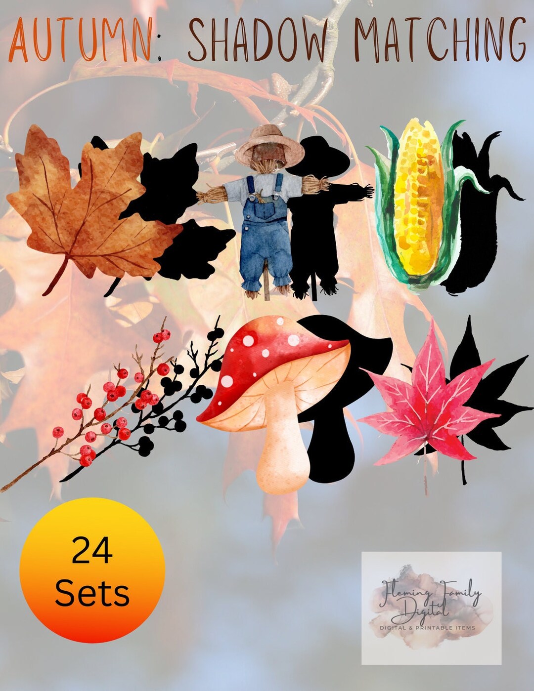 Printable Autumn Matching Shadow Cards. Montessori Style. Preschool and ...