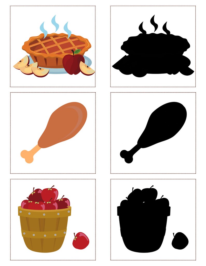 Printable Thanksgiving Matching Shadow Cards. Montessori Style ...