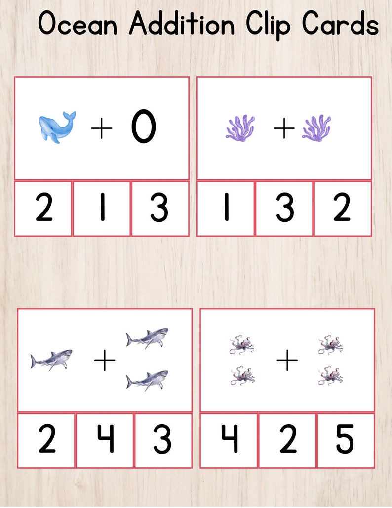 Printable Clip Cards for Addition Ocean Theme. Montessori Style ...