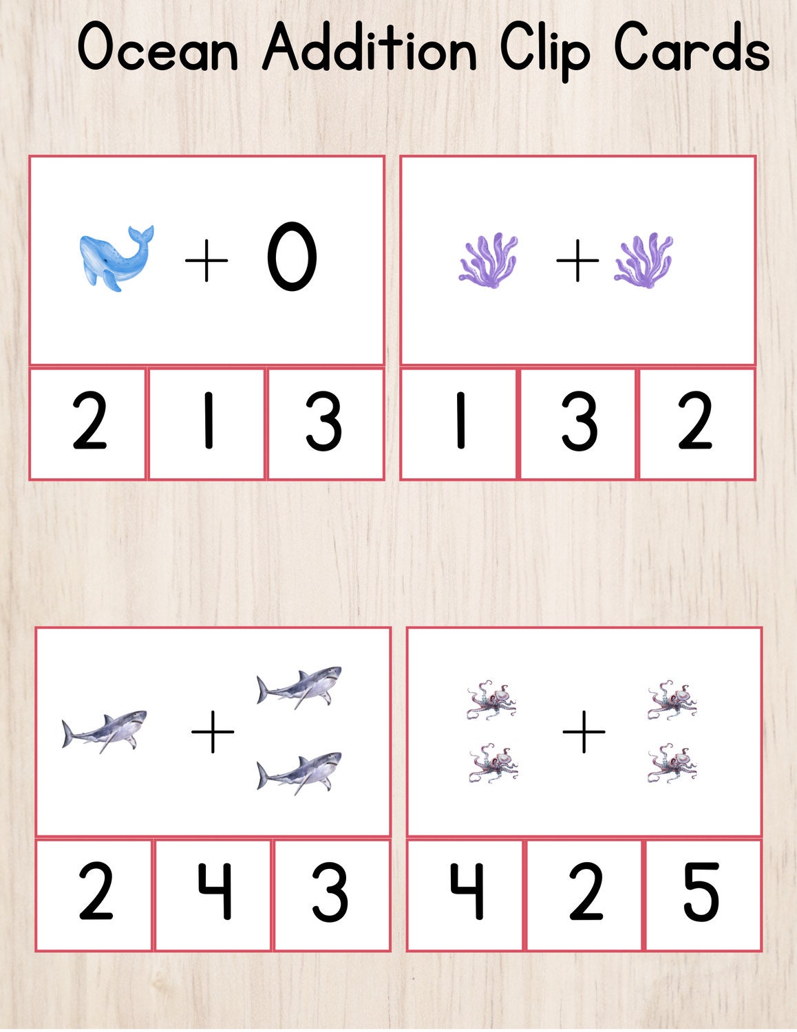 Printable Clip Cards for Addition Ocean Theme. Montessori Style ...