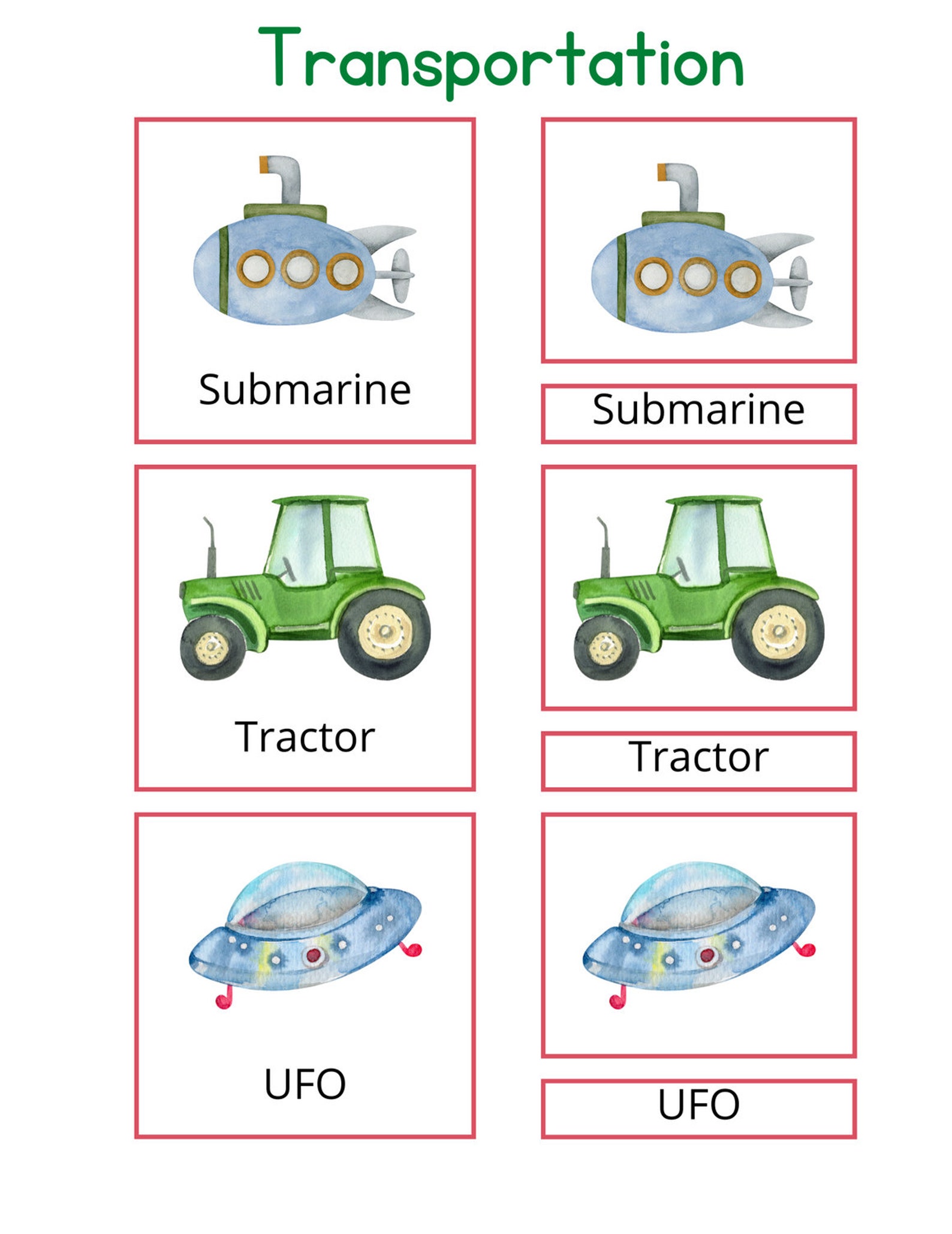 Printable Modes of Transportation A-Z Flashcards - Montessori Three ...