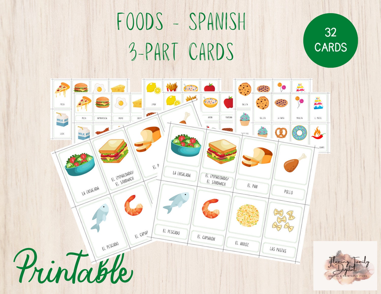 Printable Foods Spanish 3-part Cards, Nomenclature, Montessori Style ...