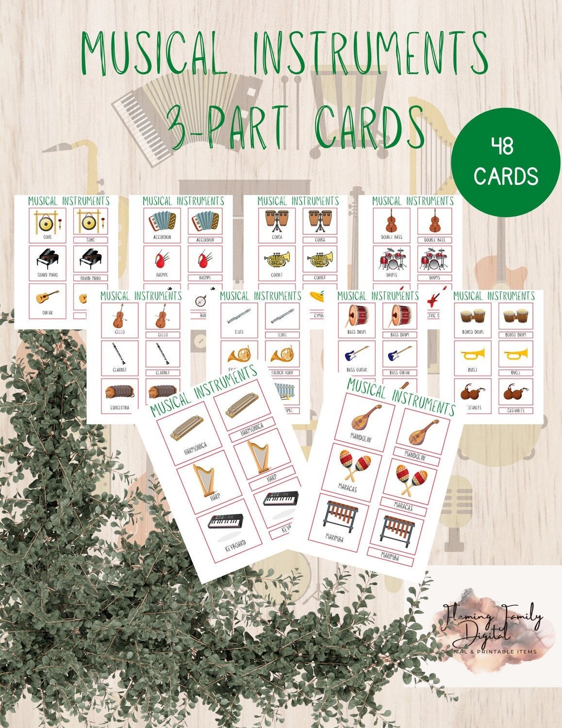 Printable Musical Instruments 3-part Cards, Matching and Reading ...