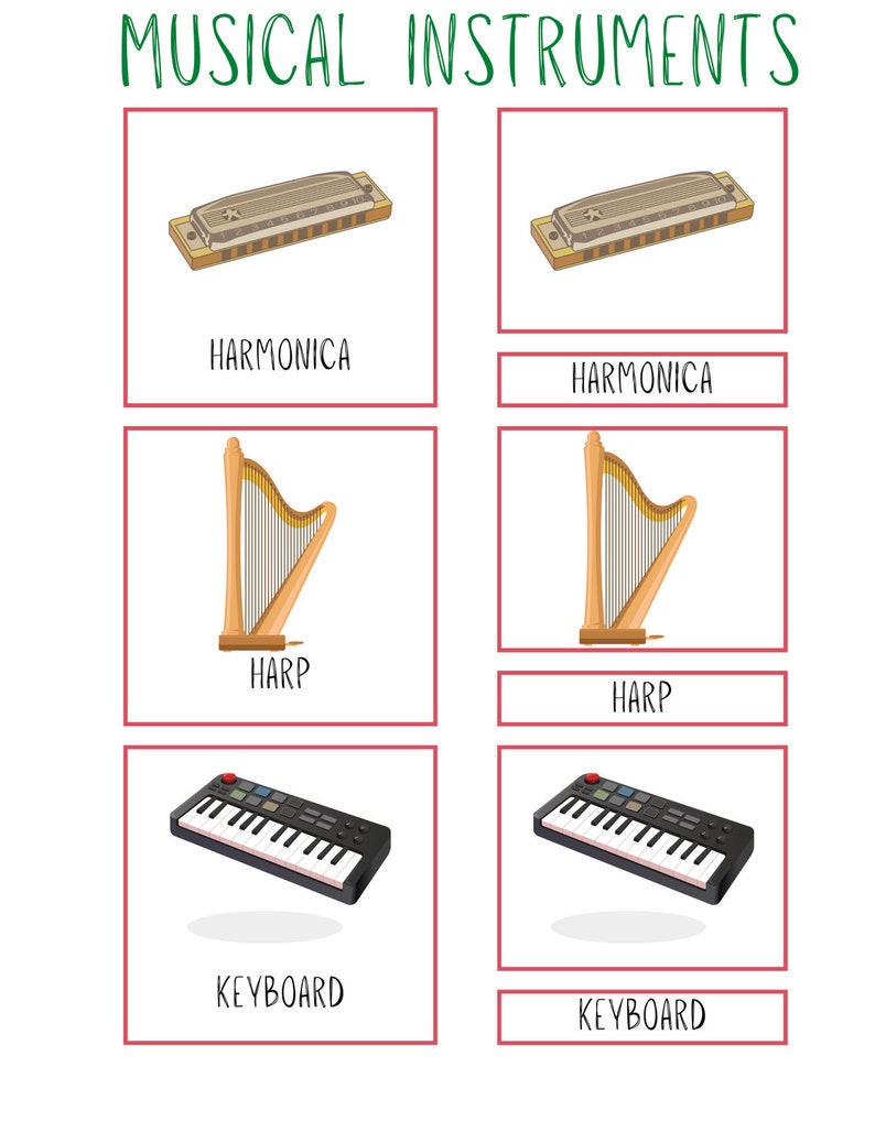 Printable Musical Instruments 3-part Cards, Matching and Reading ...