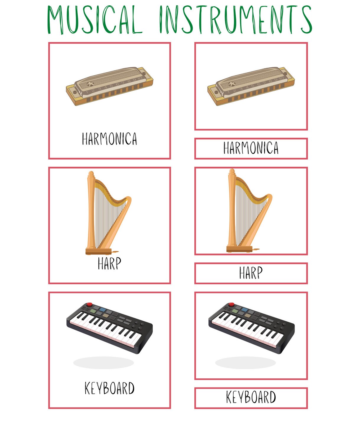 Printable Musical Instruments 3-part Cards, Matching and Reading ...