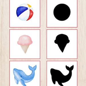 Printable Summertime Matching Shadow Cards. Montessori Style. Preschool ...