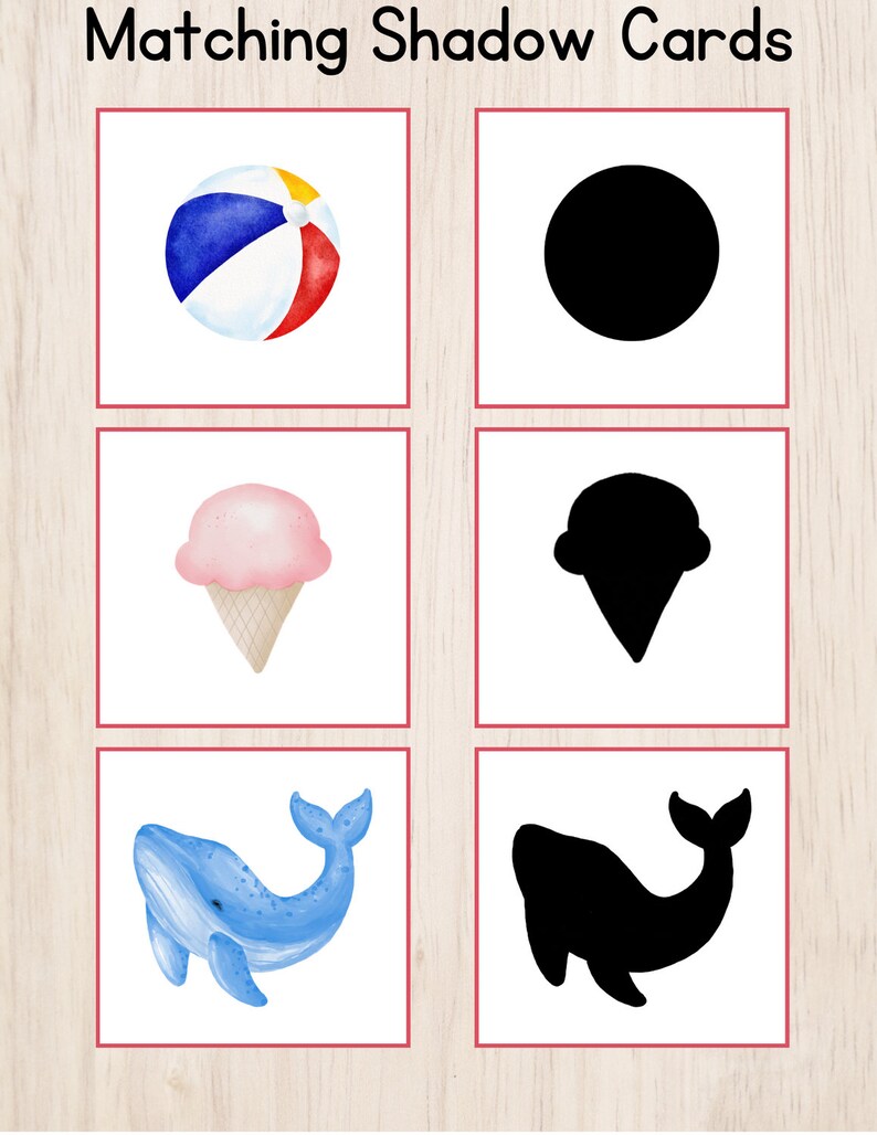 Printable Summertime Matching Shadow Cards. Montessori Style. Preschool ...
