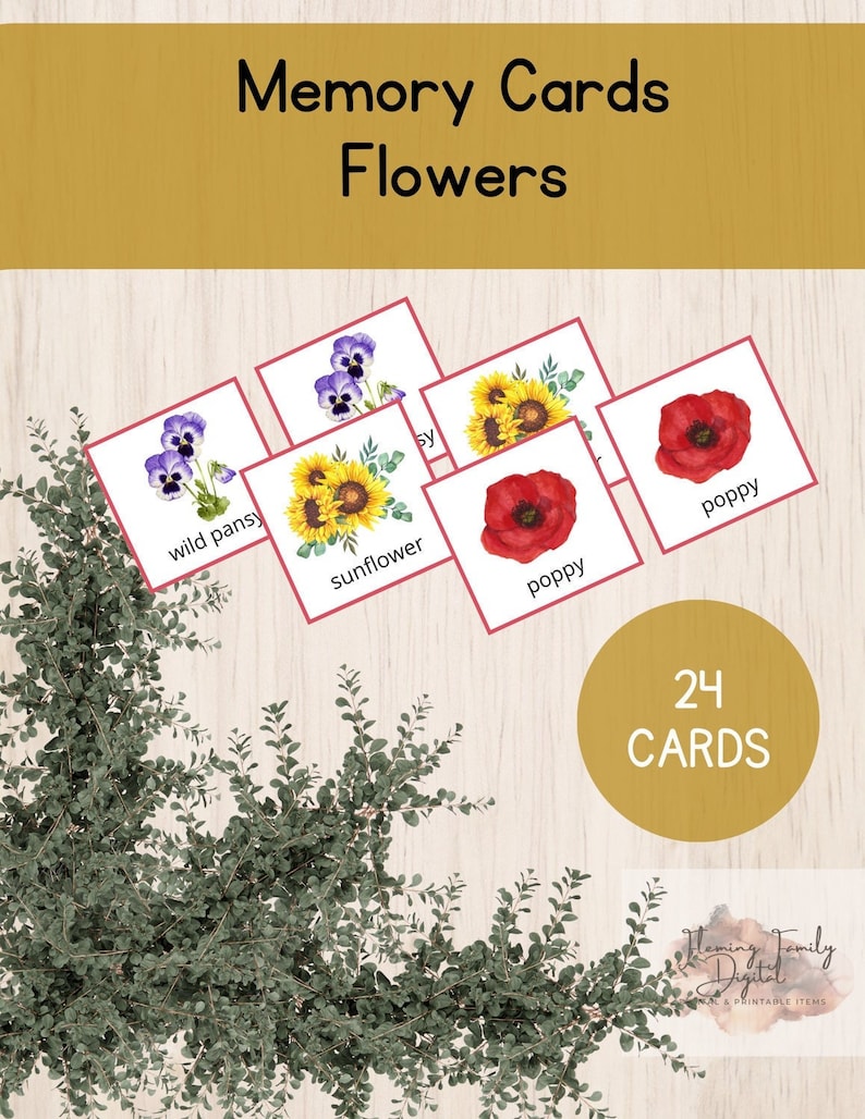 Memory Game Flashcards Flowers, Montessori Printable, Forest Schooling ...