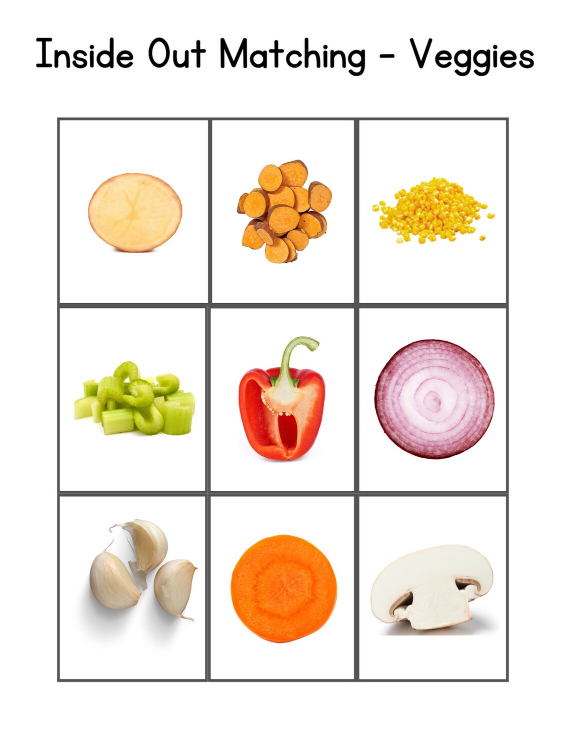 Fruit and Veggie Matching Cards, Inside Out Matching, Detail Matching ...
