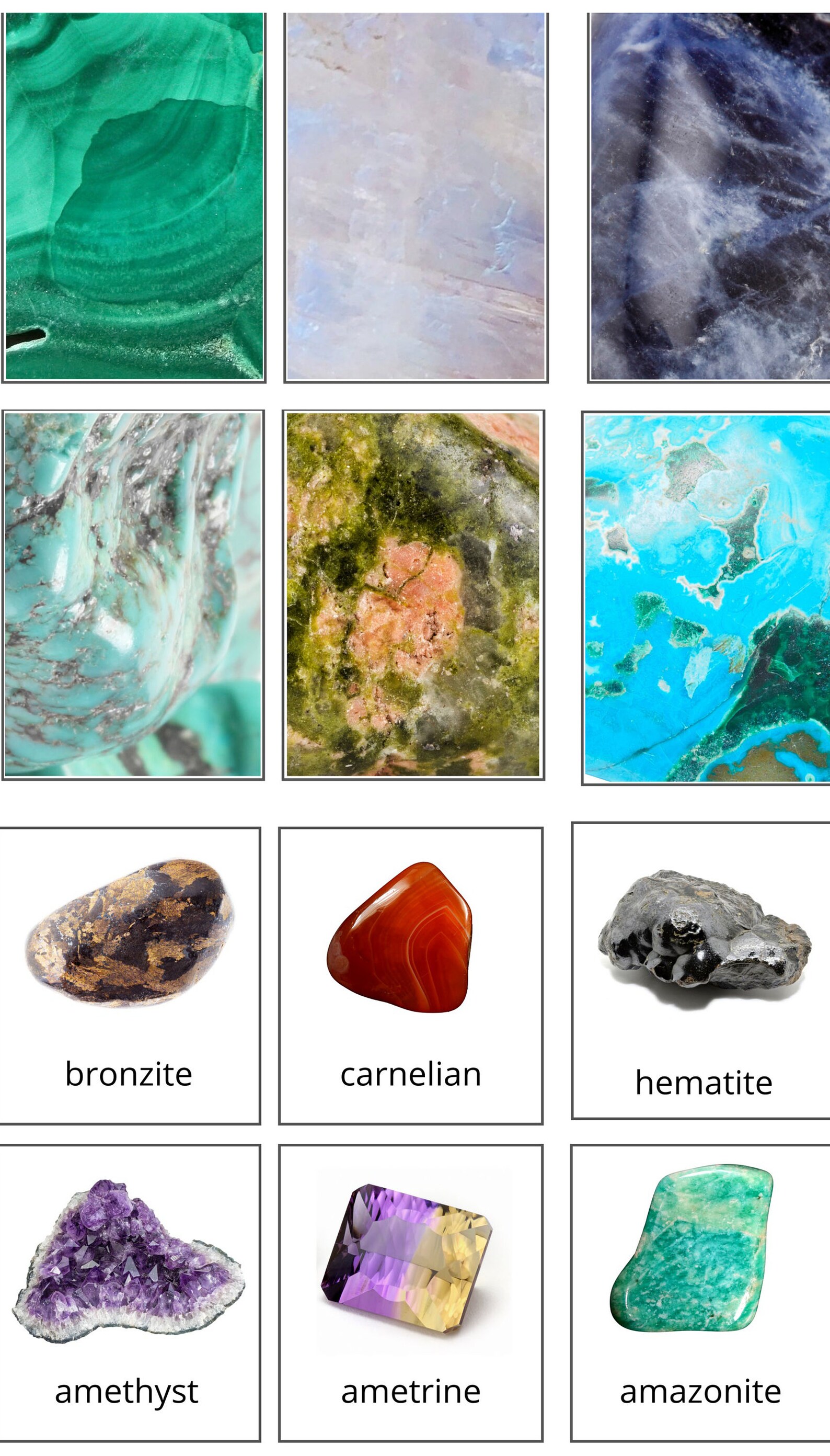 Gemstones Printable Pattern Matching Montessori Materials, Flashcards ...