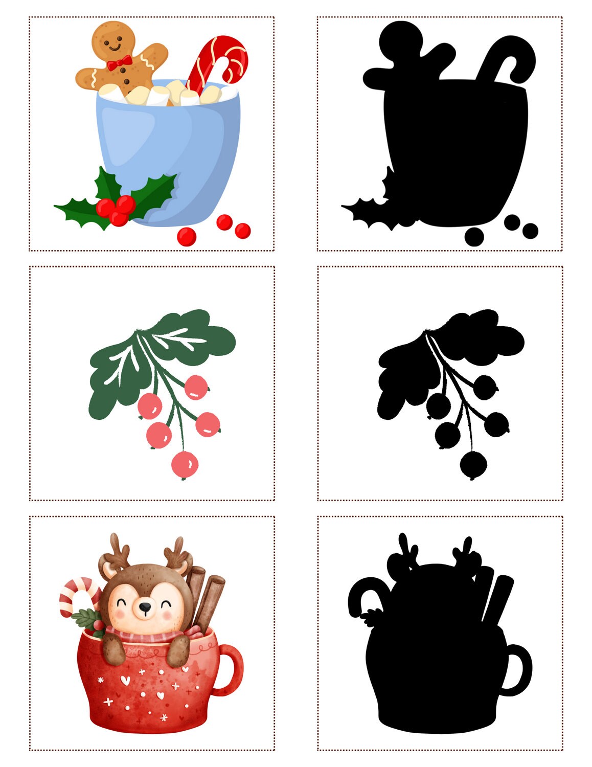 Printable Christmas Matching Shadow Cards. Montessori Style. Preschool ...