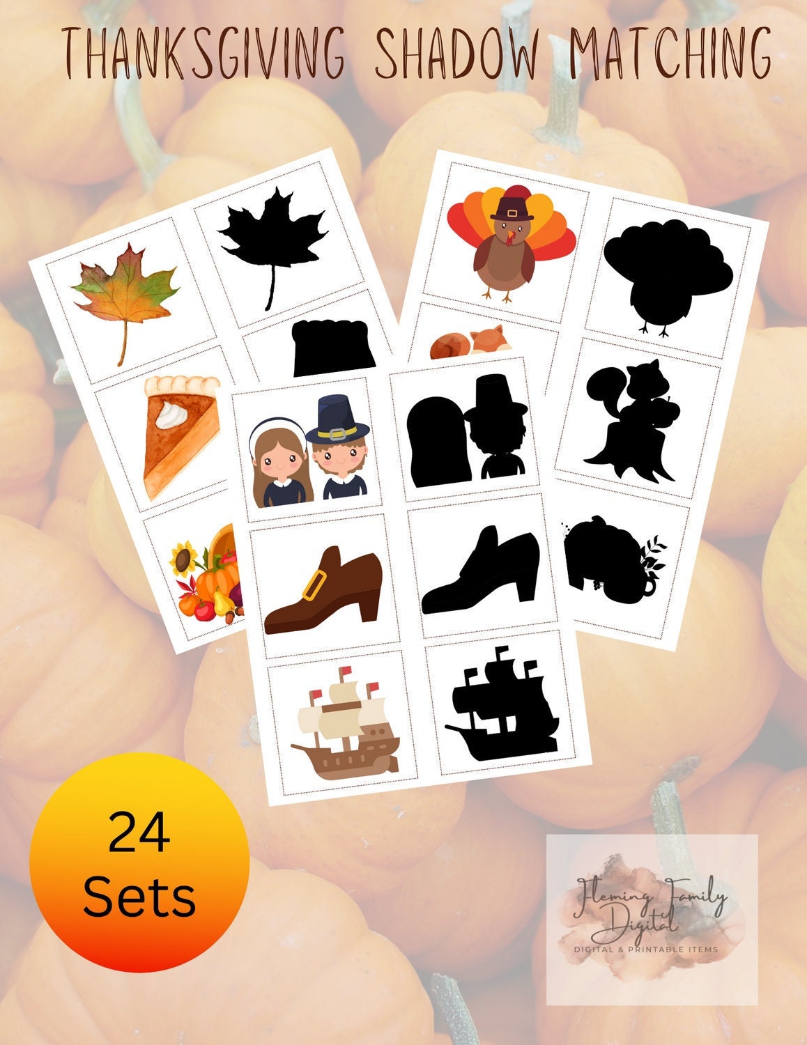 Printable Thanksgiving Matching Shadow Cards. Montessori Style ...