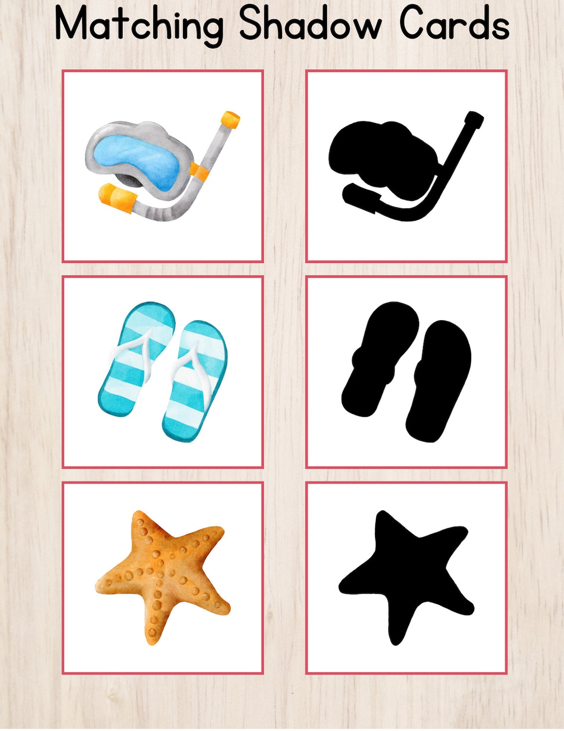 Printable Summertime Matching Shadow Cards. Montessori Style. Preschool ...