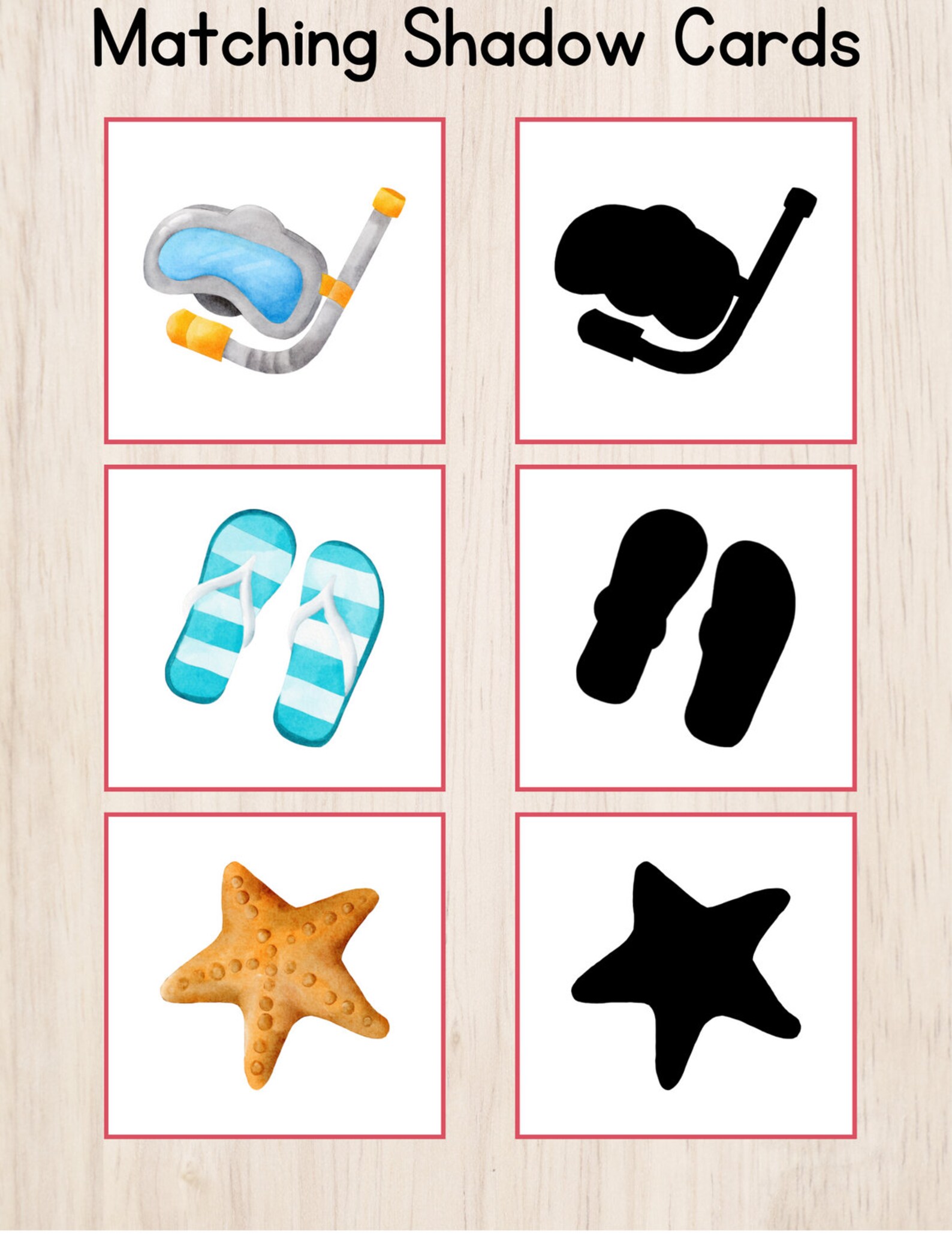 Printable Summertime Matching Shadow Cards. Montessori Style. Preschool ...