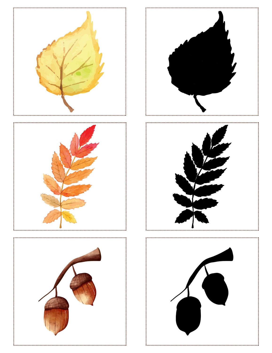 Printable Autumn Matching Shadow Cards. Montessori Style. Preschool and ...