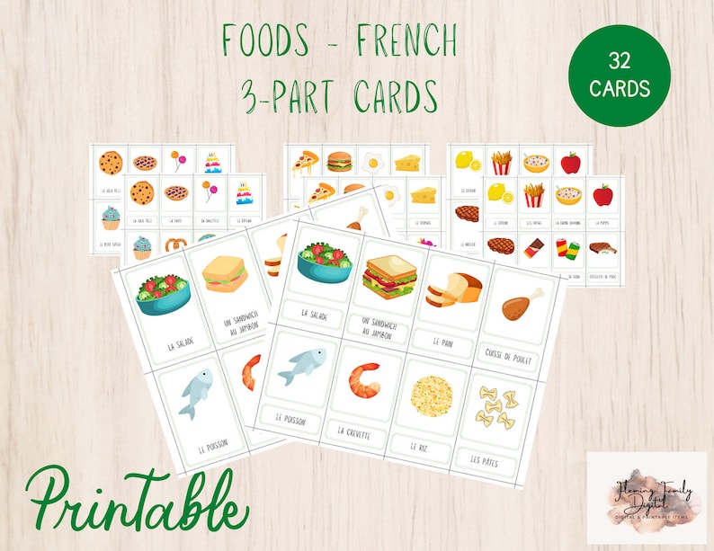Printable Foods French 3-part Cards, Nomenclature, Montessori Style ...