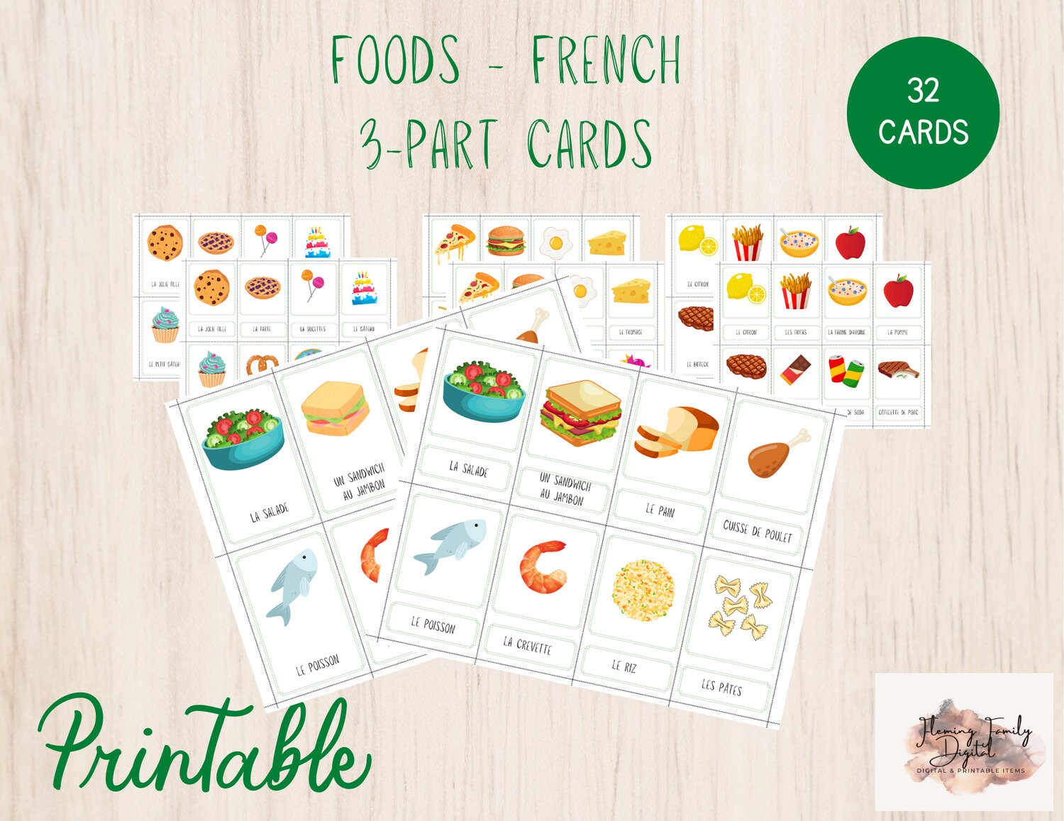 Printable Foods French 3-part Cards, Nomenclature, Montessori Style ...