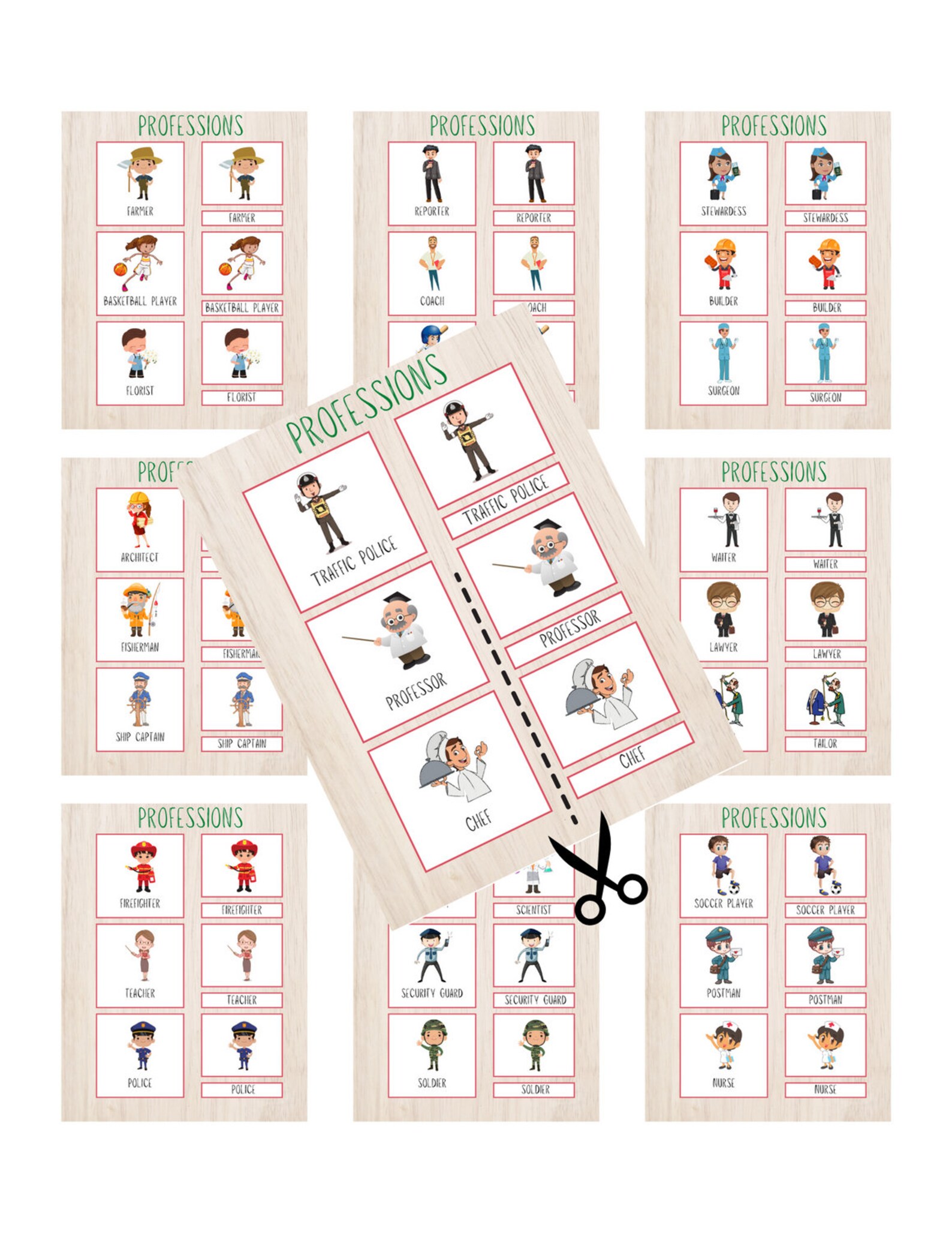 Printable Professions 3-part Cards, Matching and Reading Activity ...