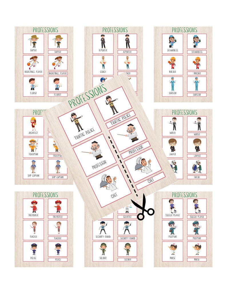 Printable Professions 3-part Cards, Matching and Reading Activity ...