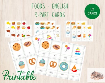 Printable Foods English 3-part Cards Nomenclature Montessori - Etsy