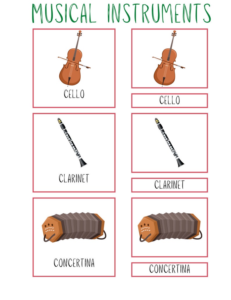 Printable Musical Instruments 3-part Cards, Matching and Reading ...