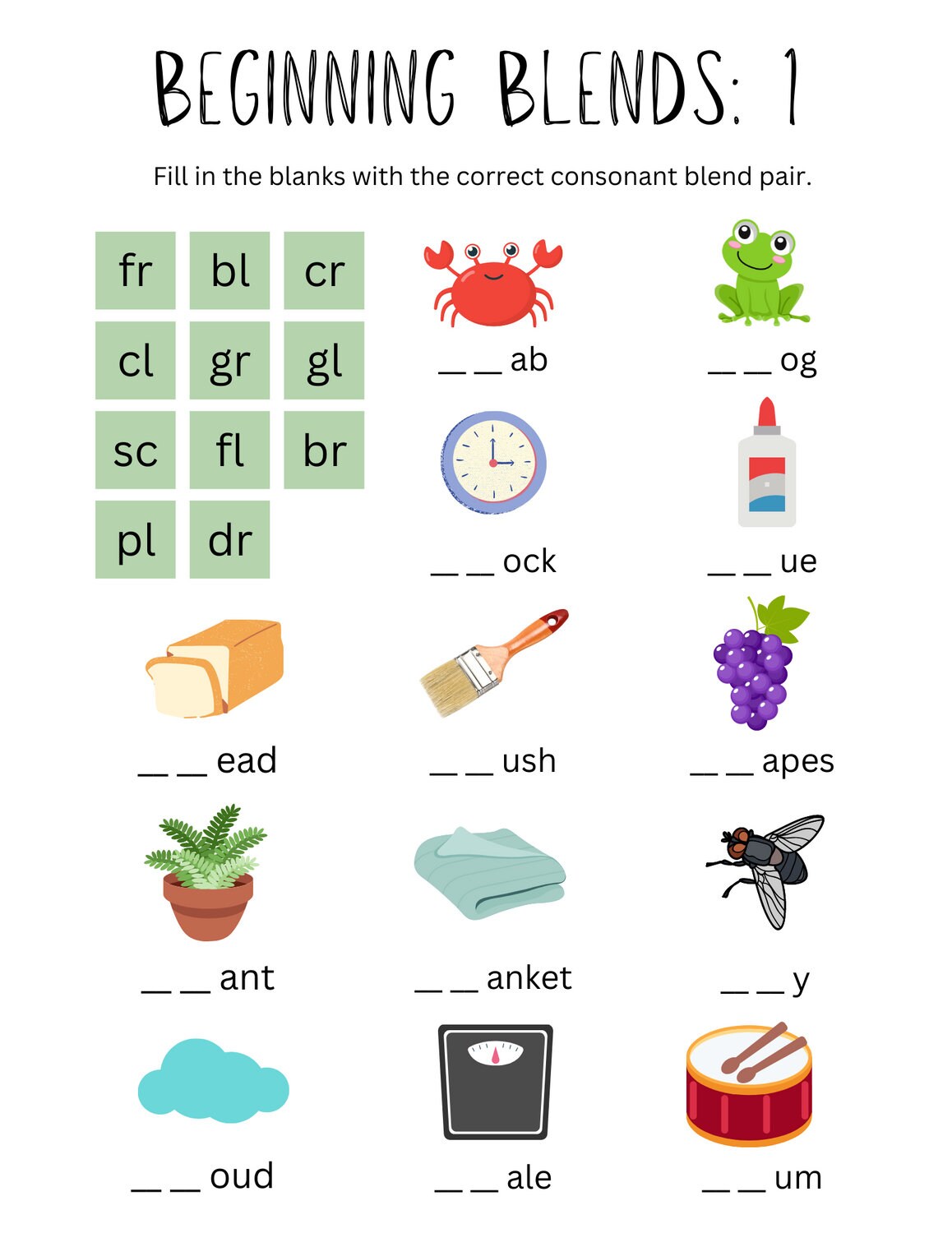 Printable Workbook, First Grade Words, Crossword, Blends, Sounds ...