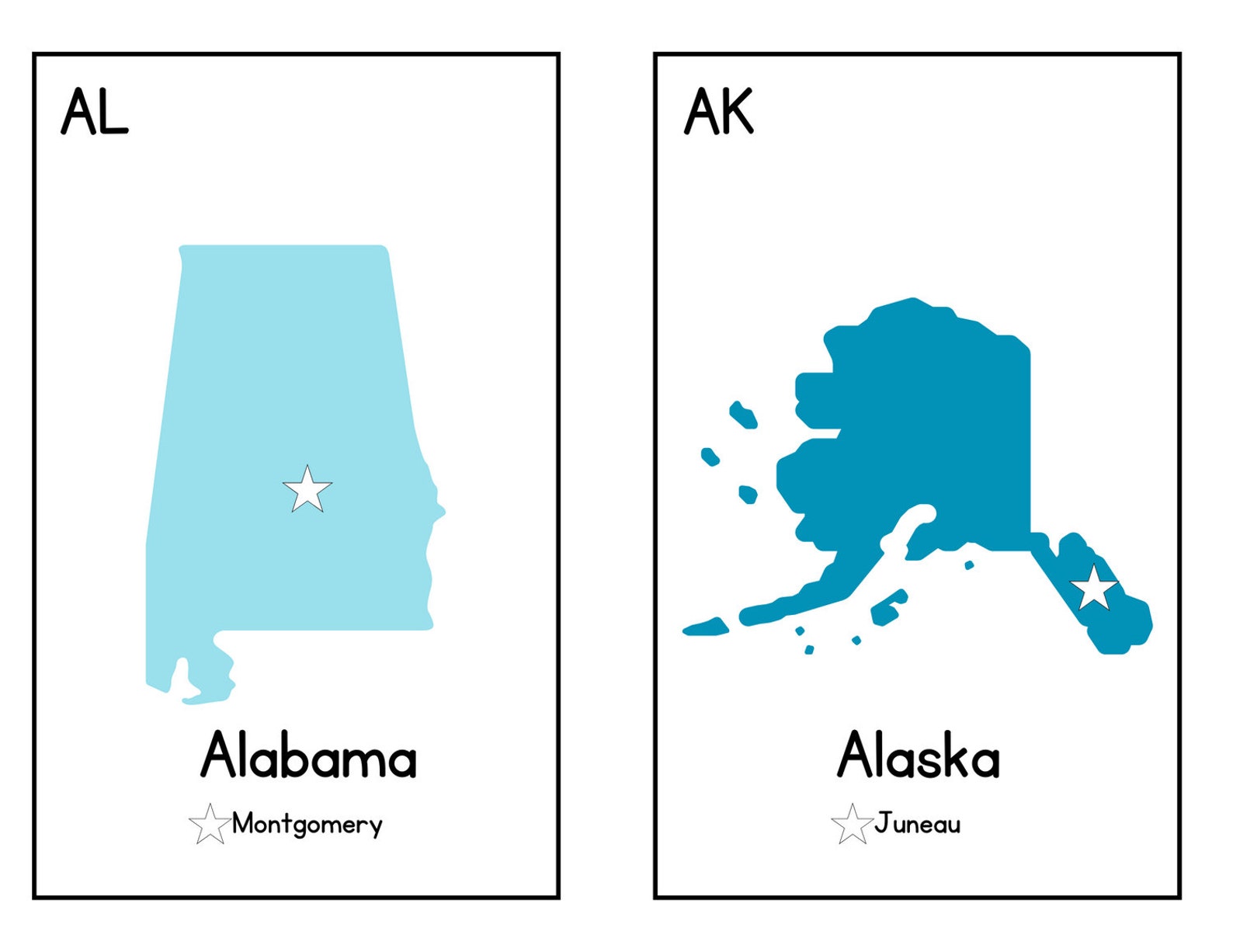50 Nifty States Research Journal and Flashcards, USA Facts, Capitals ...