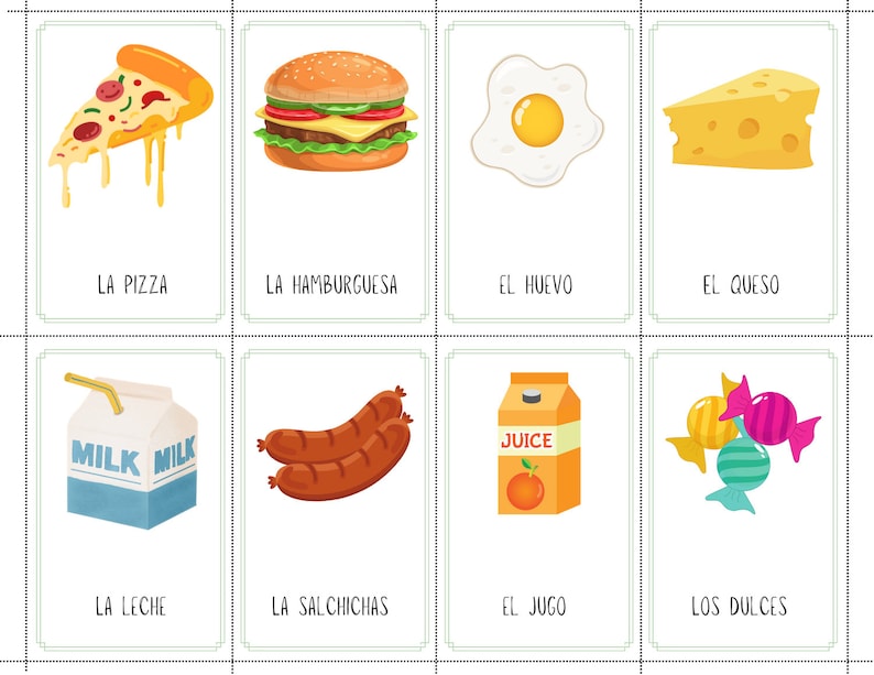 Printable Foods Spanish 3-part Cards, Nomenclature, Montessori Style ...
