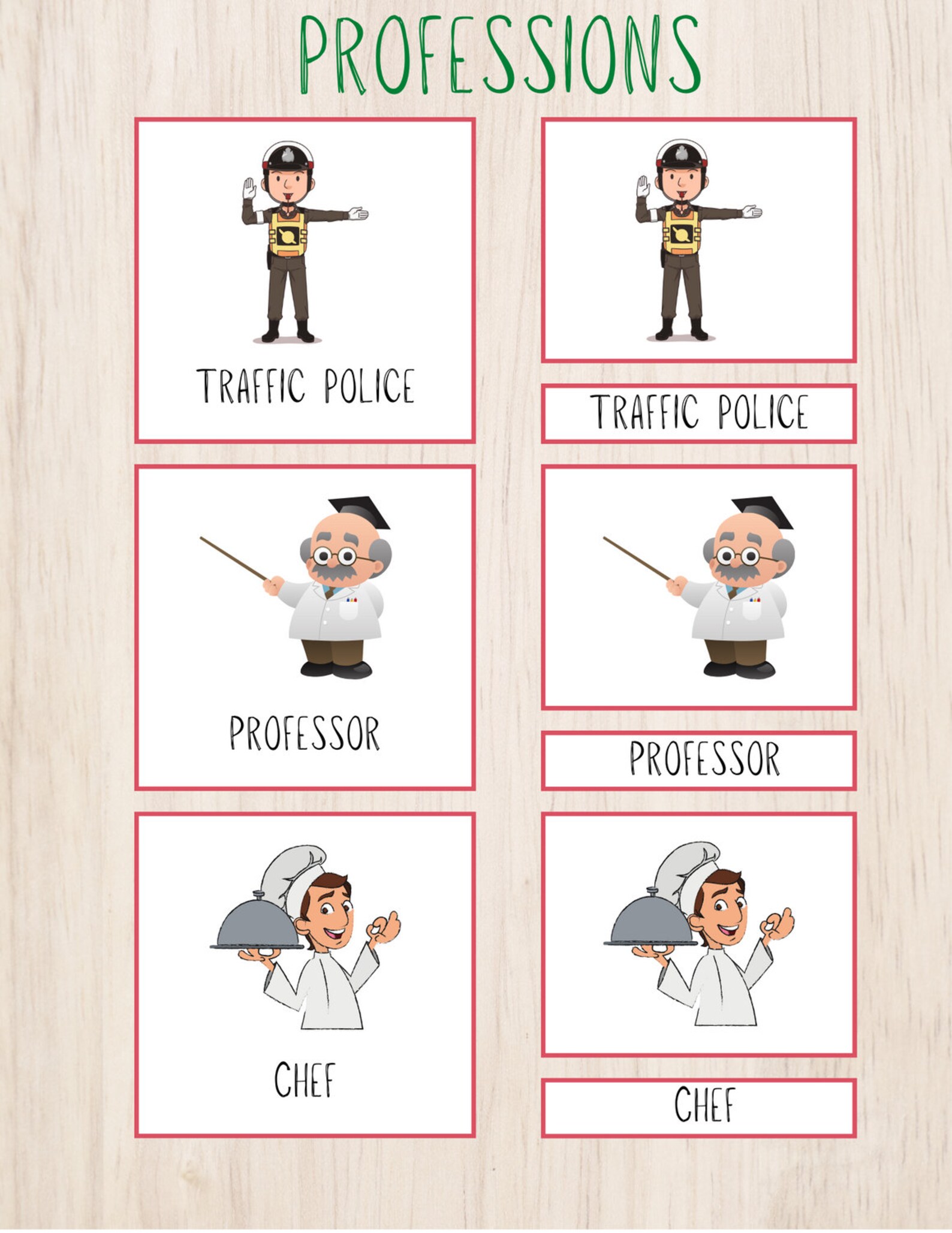 Printable Professions 3-part Cards Matching and Reading - Etsy